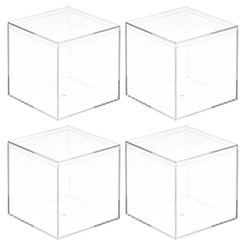 2/4pcs Clear Acrylic Plastic Storage Box Square Cube Display Case with ...
