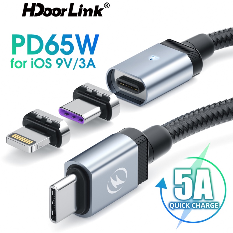 Hdoorlink สายเคเบิลแม่เหล็ก USB C PD 65W USB Type C เป็น IOS สําหรับ ...