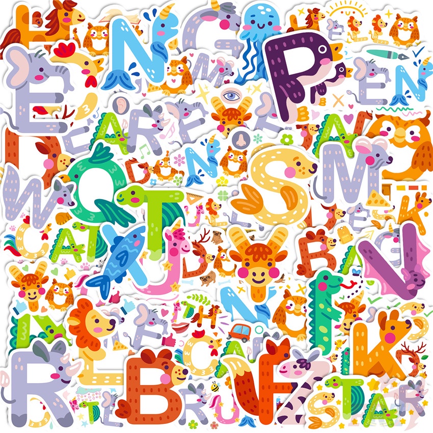 Funny Animal Alphabet Series 01 Kids Reward Stickers 50Pcs/Set DIY ...