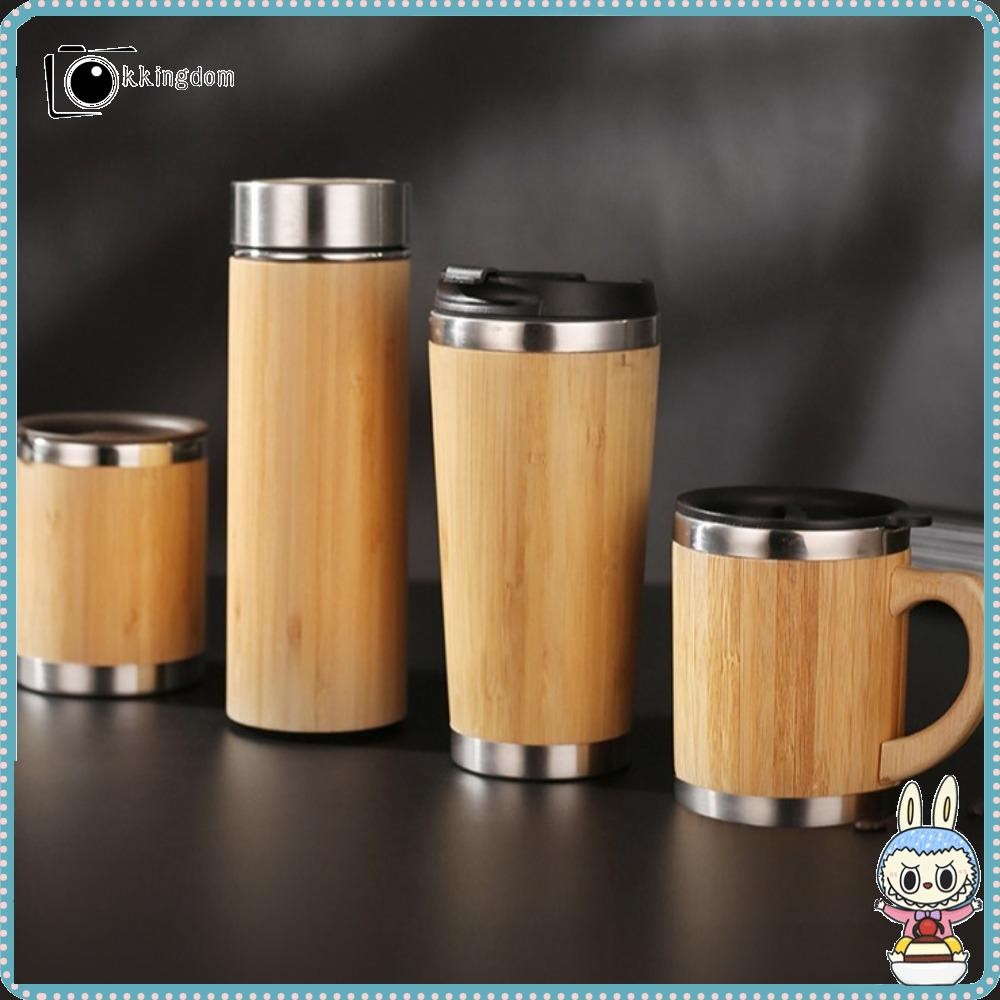 Kkingdom 401-500ml แก้วเดินทาง,แบบพกพา Handle Double-layer Bamboo Shell ...