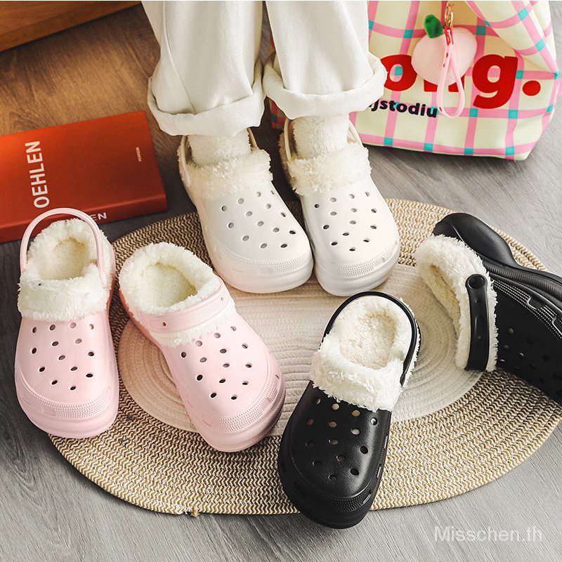 【Winter Fluffy Shoe】ชุด Crocs Jibbitz รองเท้าแตะ EVA กันลื่น 5 ซม. ...