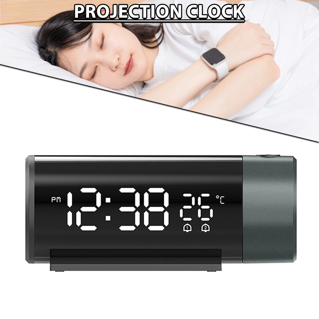 LED Digital Smart Alarm Clock Projection Temperature Time Projector USB ...