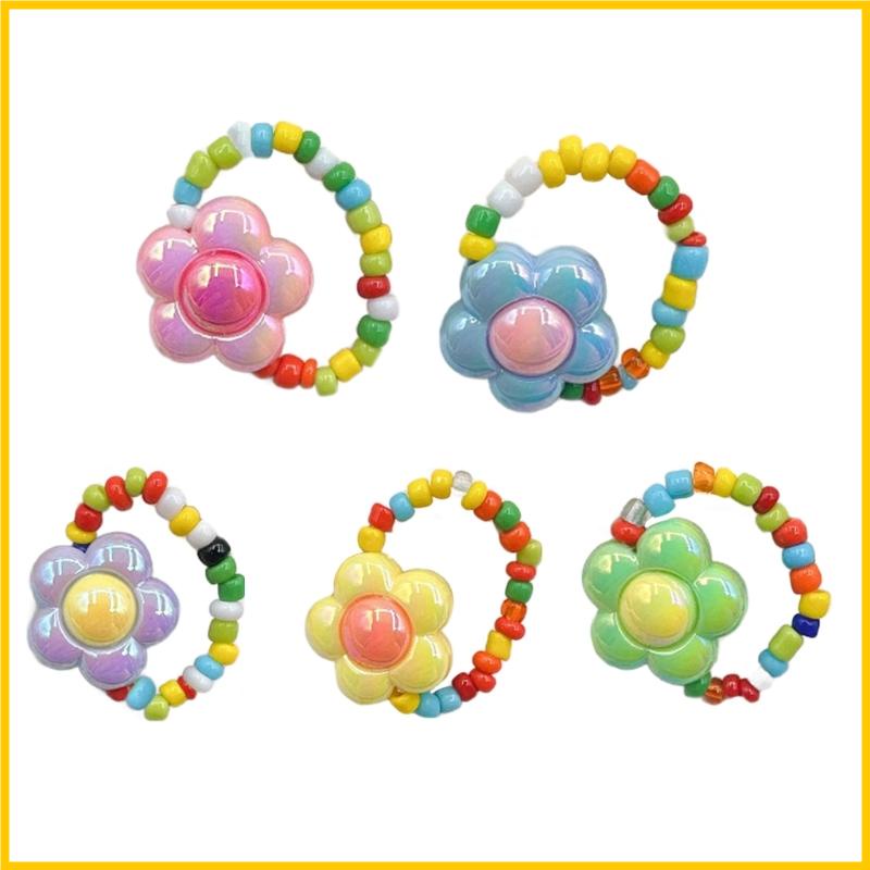 Runun แหวนลูกปัด รูปดอกไม้น่ารัก ปรับขนาดได้ หลากสีสัน | Shopee Thailand