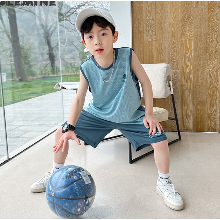 Clemine ชุดกีฬาเด็กผู้ชาย เสื้อยืดแขนกุด+กางเกงขาสั้น เสื้อกล้ามทรงหลวม ...