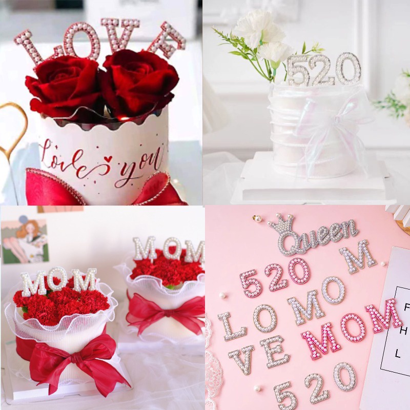 2024 วันแม่ที่สวยงามและอเนกประสงค์ฉลองอินเทอร์เน็ตแม่เค้กตกแต่งมุกใส่มุก 520LOVE เค้กตกแต่งแม่ตก ...