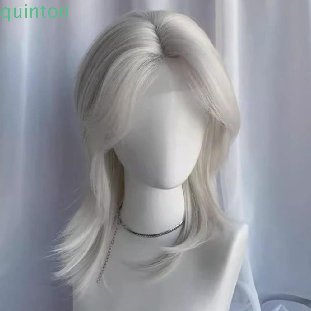 Quiton วิกผมสังเคราะห์คอสเพลย์วิกผม, Fluffy Wolf Tail Mullet หัววิกผม Bangs, ปลอมผม Layered สั้น ...