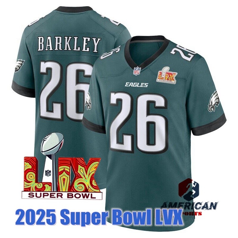 2025 Super Bowl LVX ผู้ชาย NFL Philadelphia Eagles Saquon Barkley Midnight Green Limited เสื้อ ...