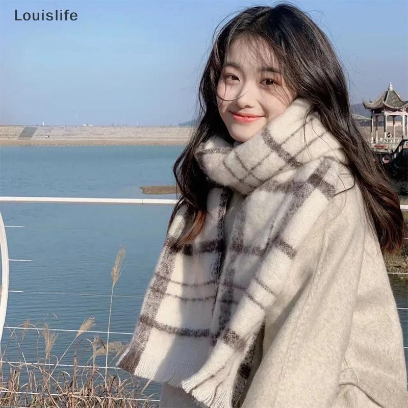 Llph ฤดูหนาวผ้าพันคอผู้หญิงแคชเมียร์ Warm สีดําและ Beige ลายสก๊อตผ้า ...