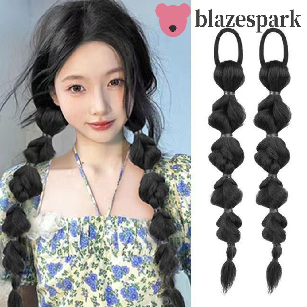 Blazespark 2 ชิ้น Twist Braid วิกผม,ผม Band Double Bubble Braided หางม้า,ยาวยืดหยุ่นผมด้านข้าง ...