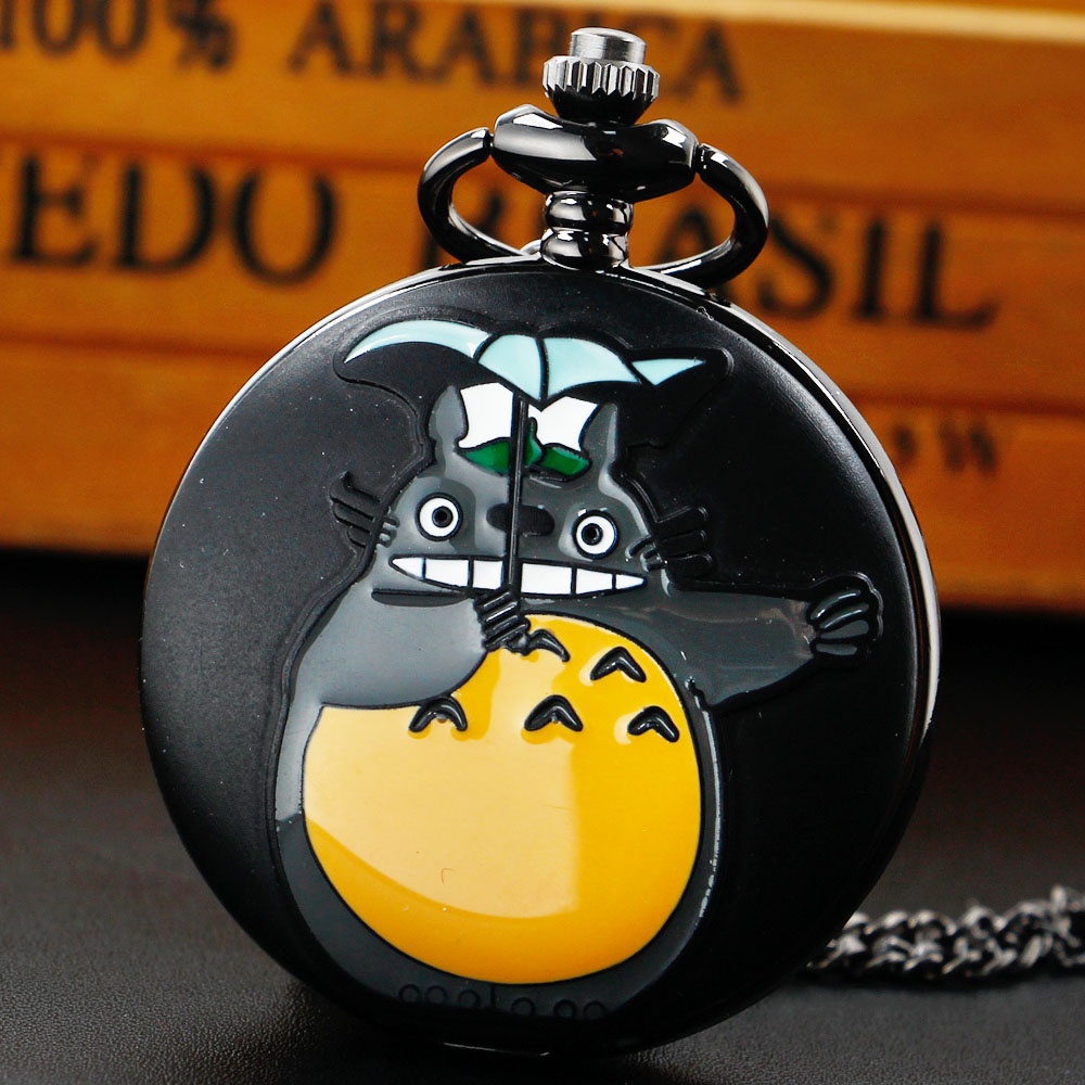 Fashion Black Anime Cute Design Quartz Pocket Watch Female Male Pendant ...