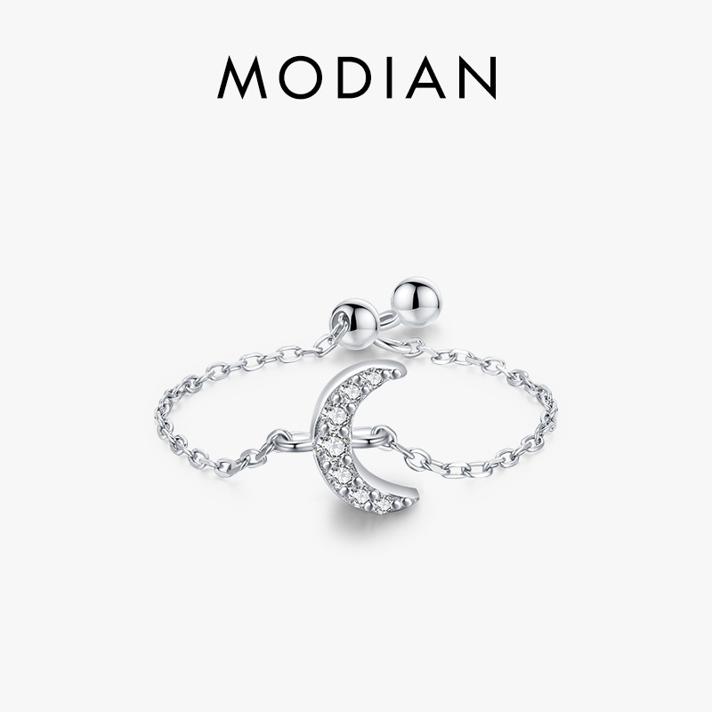 Modian 925 เงินสเตอร์ลิงขนาดเล็ก Moon Link Chain แหวนผู้หญิง Original ปรับ Shining Clear CZ แหวน ...