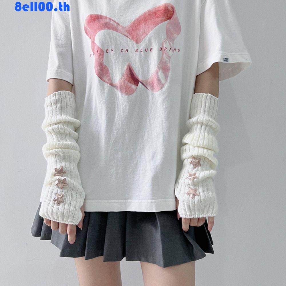 Darnellya Star ถักถุงมือ, สีทึบ Gothic แขนอุ่น, น่ารัก Y2k JK Lolita สไตล์ขนสัตว์แขน Cuff หญิง ...