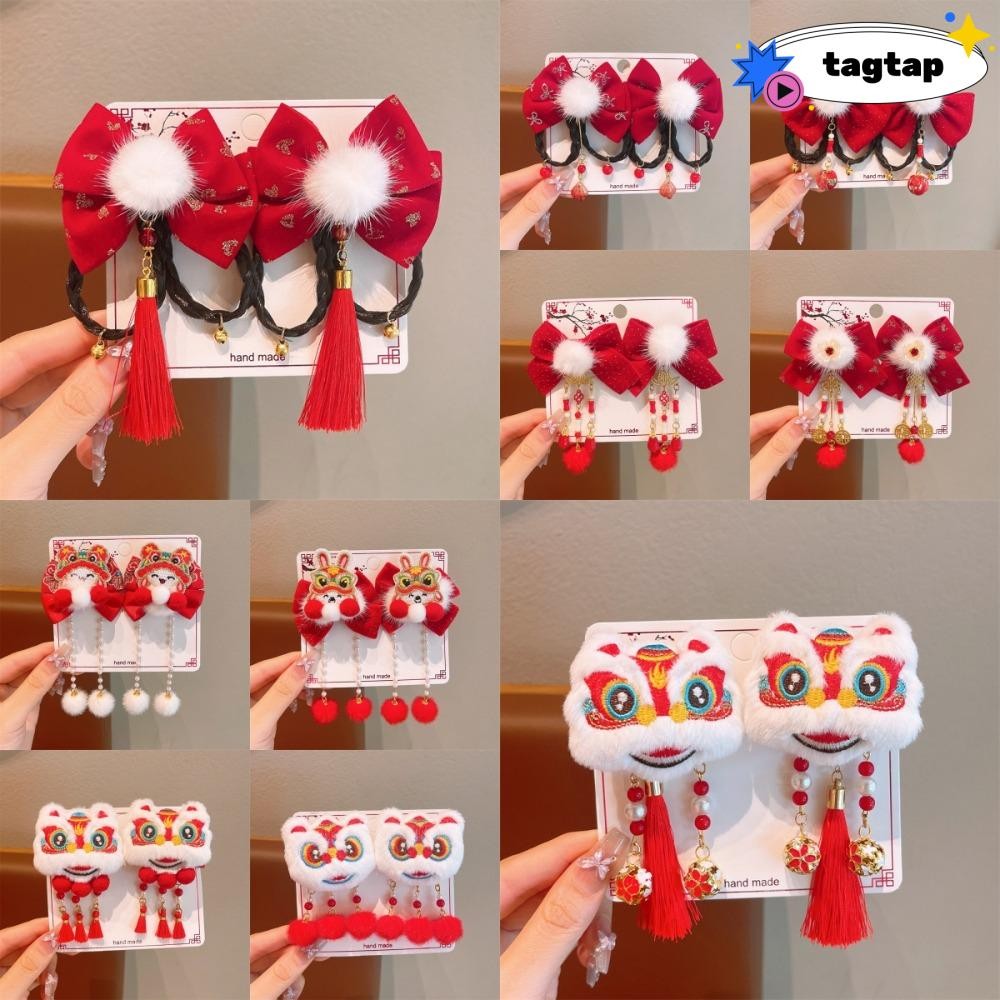 Tagtap 1 คู่กิ๊บสไตล์จีน, กิ๊บงูการ์ตูนสีแดง, น่ารัก ตุ๊กตาโบว์ 2025 ปี ...