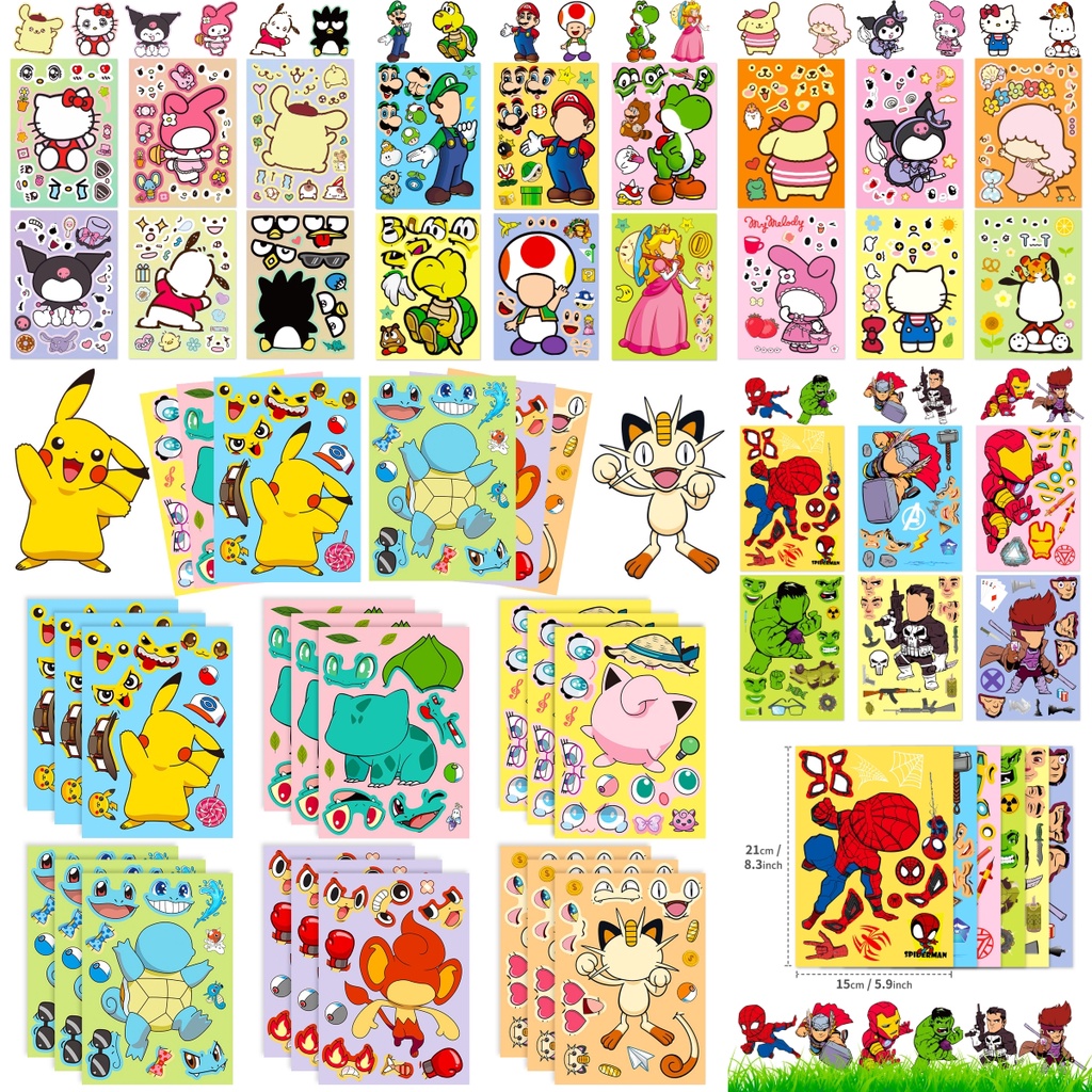 สติกเกอร์ ลาย Super Mario Bros Sanrio Pokemon Spider-Man Marvel สําหรับ ...