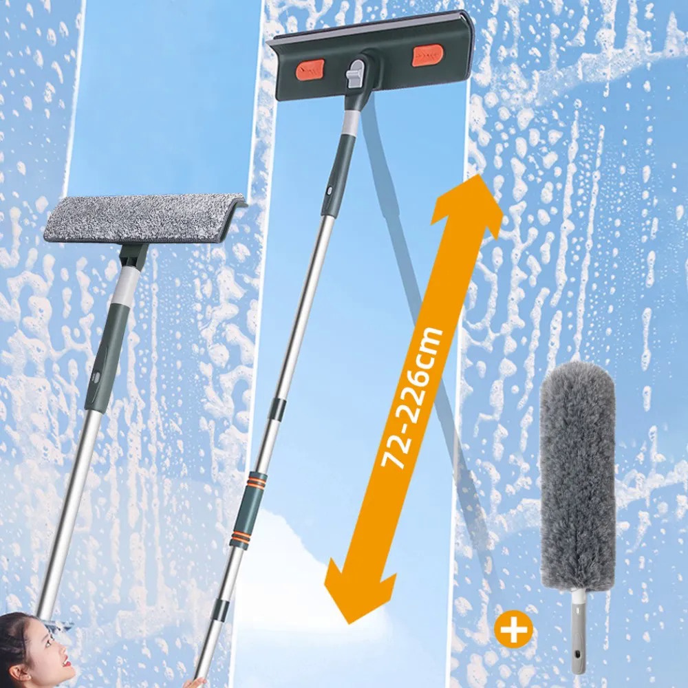 72-226CM Extended Window Cleaning Tool Glass Cleaner Mop with Silicone ...