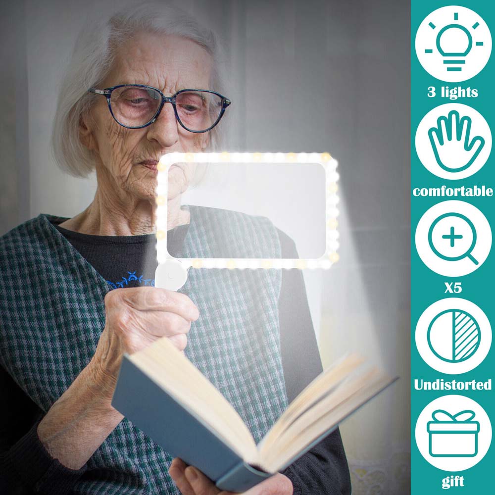 Rectangular 5X Magnifying Glass With Light Reading Book Magnifier Large ...