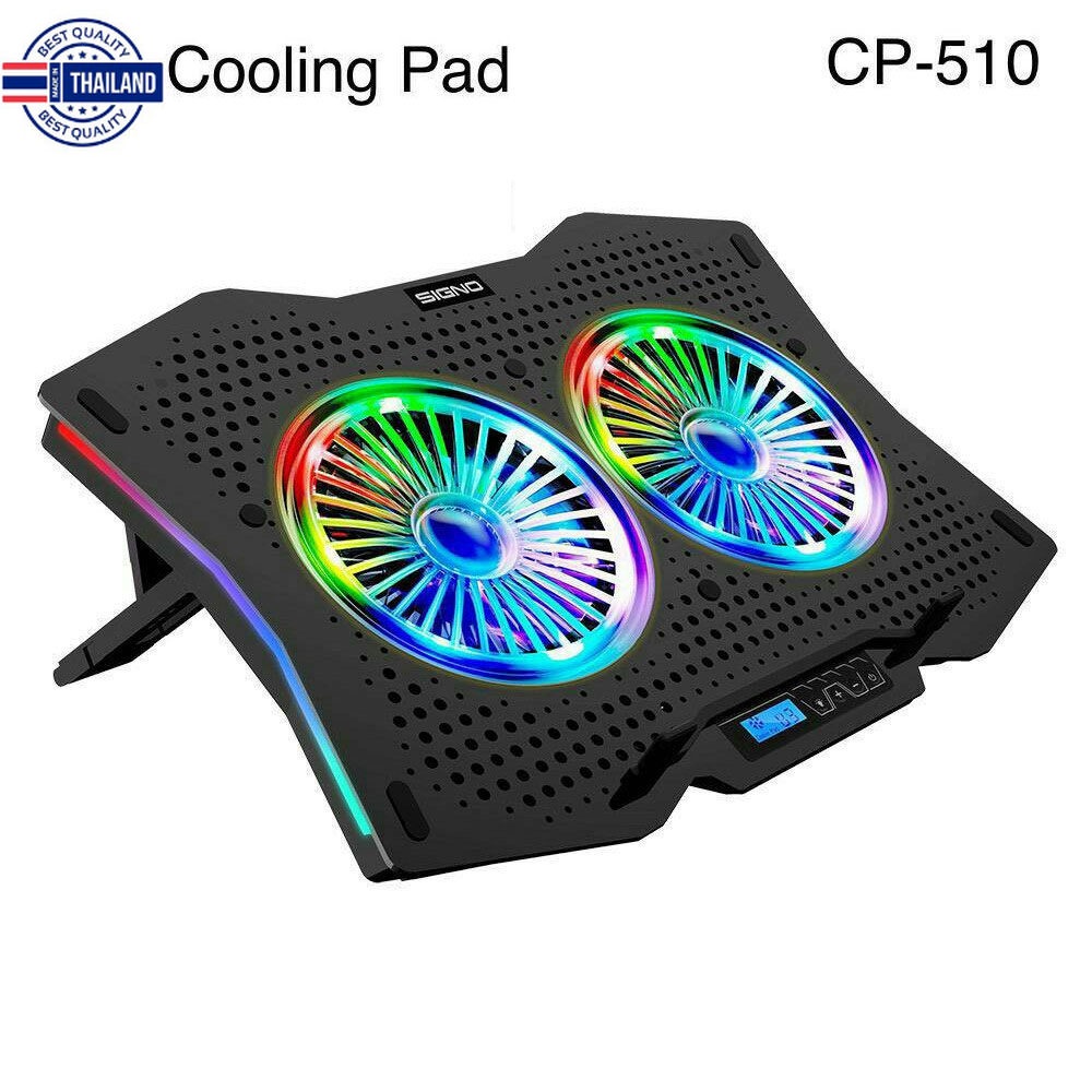 พัดลม ระายความร้อน โน๊ตุ๊ค SIGNO CP-510 SPECTRO Fan Notebook COOLING PAD พัดลม 2 ตัวไฟ RGB ...