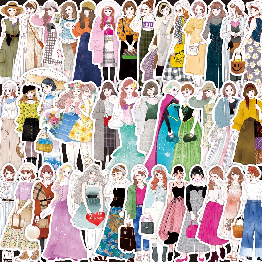 64Pcs/Set Modern Mori Girls Series 02 Stickers DIY Fashion Funny Decals ...