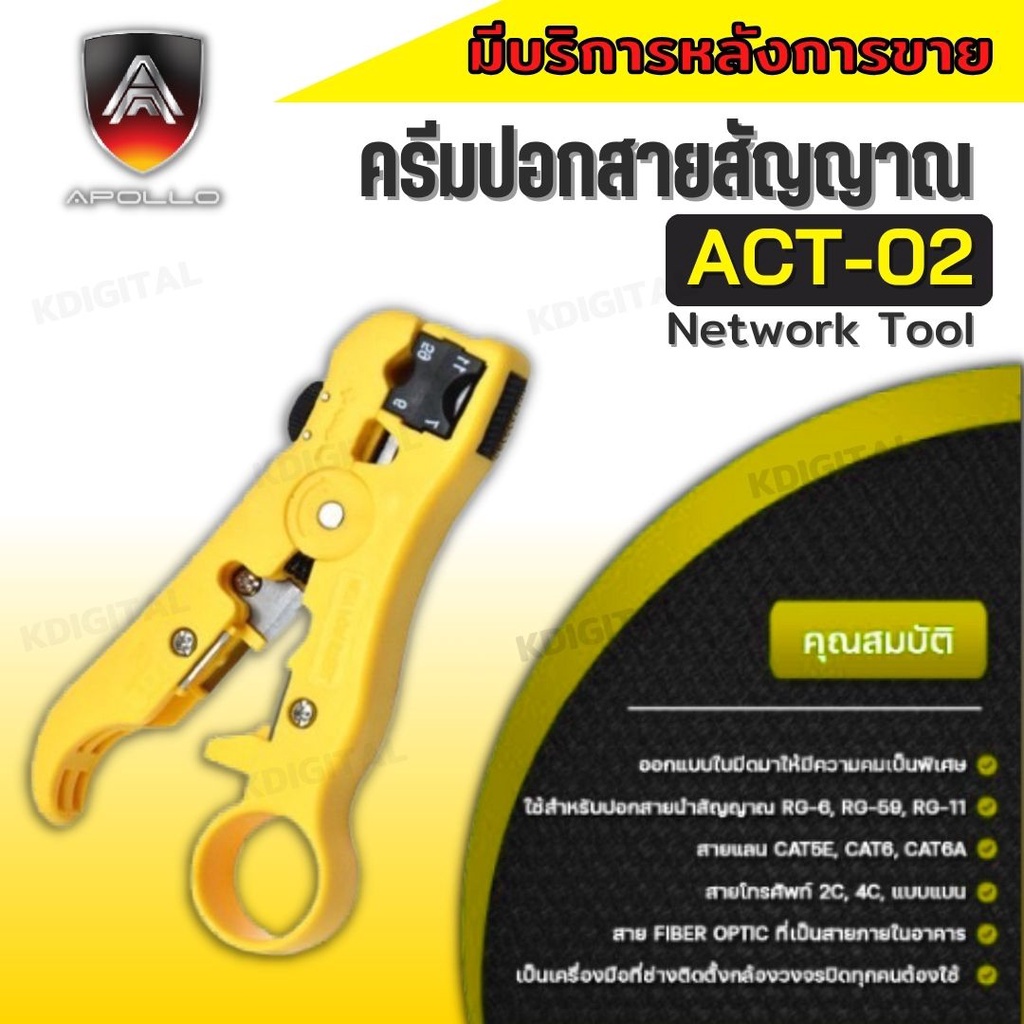 คีมปลอกสาย สำหรับสาย RG-6,RG-59,RG-11และสายแลน CAT5E,CAT6,CAT6A ยี่ห้อ Apollo รุ่น ACT02 คีมปลอก ...