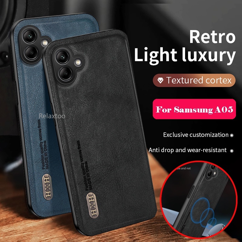 เคสโทรศัพท์มือถือหนัง ซิลิโคนนิ่ม TPU ผิวด้าน กันกระแทก สไตล์เรโทร สําหรับ Samsung Galaxy A05 S ...