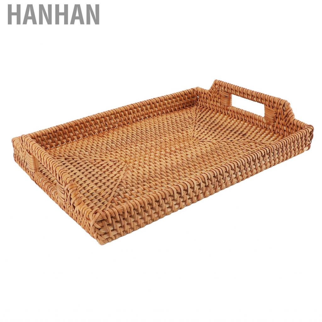 Hanhan Wicker Serving Tray Woven Rattan Rectangular Coffee Tea with ...