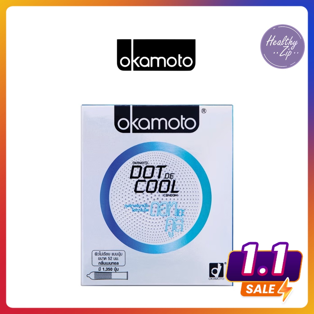 Okamoto Dot De Cool ถุงยางอนามัย แบบมีปุ่ม สูตรเย็น ขนาด 52 มม. บรรจุ 1 ...