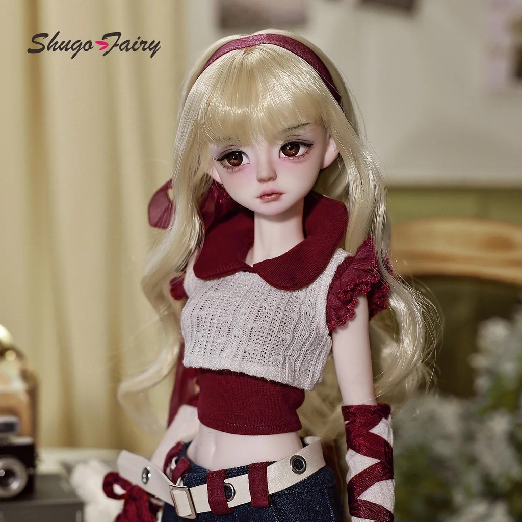 ตุ๊กตา Bjd 1/4 Kikyou C Fullset หญิง Bariy ฤดูใบไม้ร่วงสไตล์วินเทจสีแดงสีฟ้าสีตัดกัน Ball ...