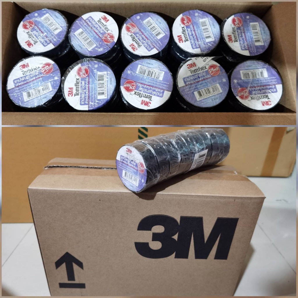 เทปพันสายไฟ 3M (Temflex ยกกล่อง 100 ม้วน) เทปพันสายไฟ 3M 3/4 นิ้ว x 10 เมตร สีดำ * *สิ้นค้าดี ...