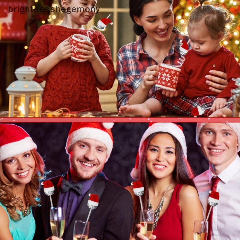 Bgth หลอดดูดค็อกเทล แบบพลาสติก ขนาดเล็ก ใช้ซ้ําได้ พร้อมหมวกคริสต์มาส ...