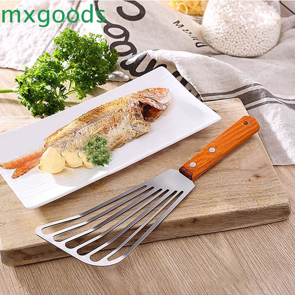 Mxgoods ไม้พายสเตนเลส ด้ามจับไม้ อเนกประสงค์ สําหรับทอดปลา | Shopee Thailand