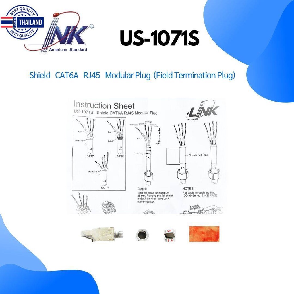 LINK US-1071S Shield CAT6A RJ45 Modular Plug Field Termination Plug หัว ...