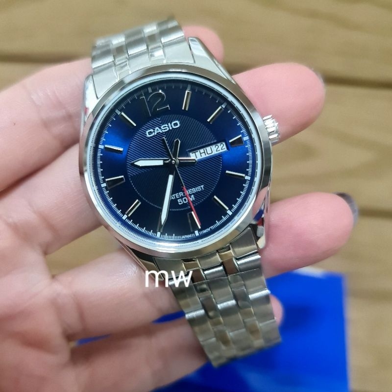 Casio MTP-1335D-2A Quartz Analog Stainless Steel Men's Gents day date dress watch genuine brand ...