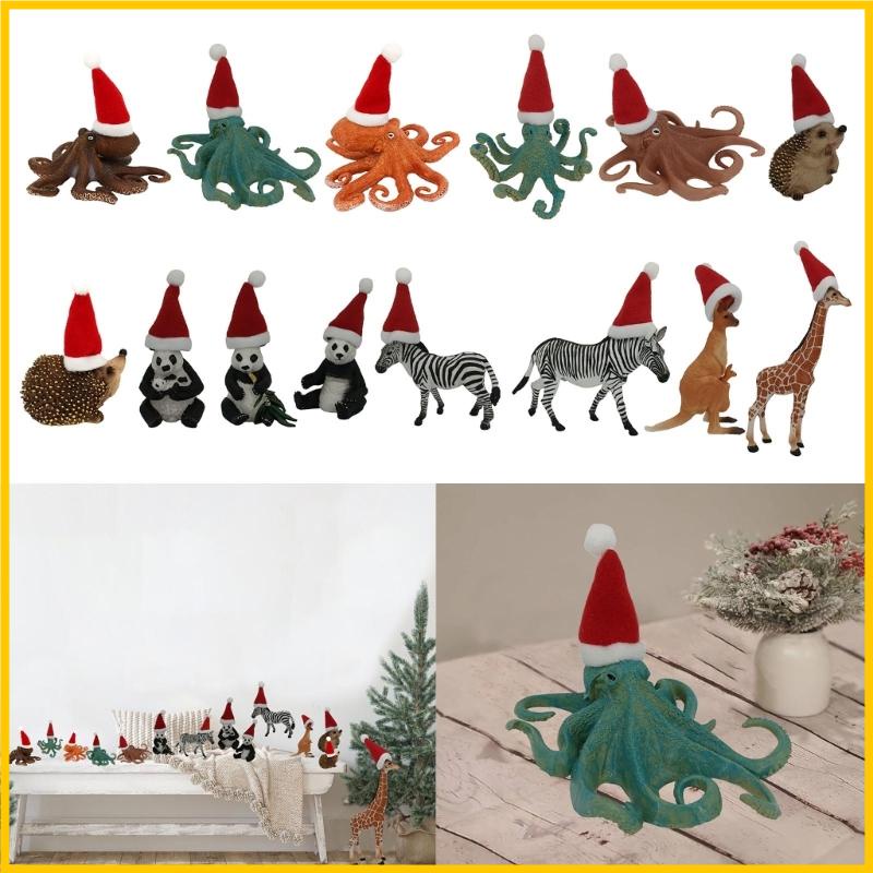 Runun ฟิกเกอร์รูปปั้นปลาหมึก แพนด้า หมวกซานต้า สัตว์ คริสต์มาส ...