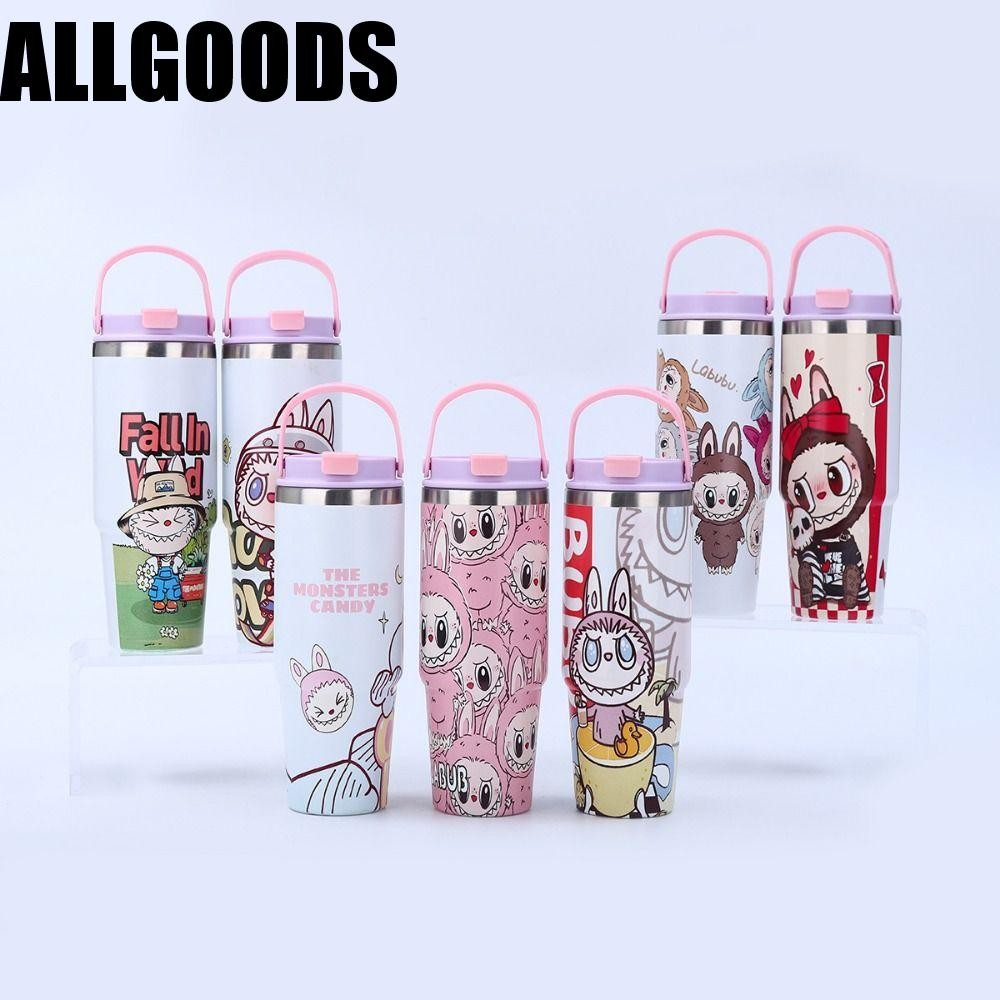 Allgoods Labubu ฉนวนแก้ว, การ์ตูนแบบพกพา Labubu รถถ้วย, ของขวัญเด็ก 30oz ความร้อนหลากสีฟางขวด ...