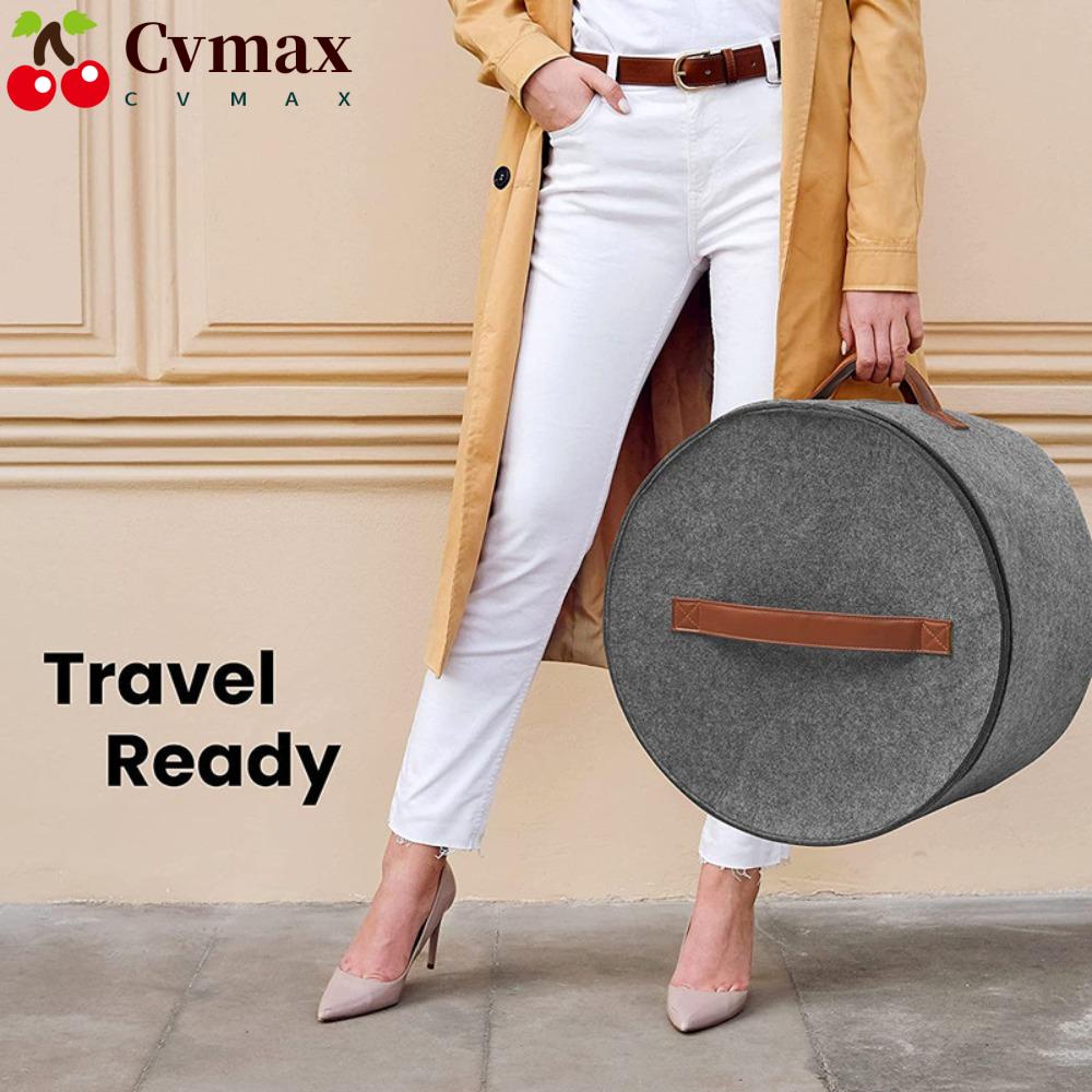 Cvmax กล่องใส่หมวกสักหลาด ทรงกลม 16 นิ้ว D x 10 นิ้ว H พับได้ แบบพกพา สีเทา พร้อมฝาปิด และที่จับ ...