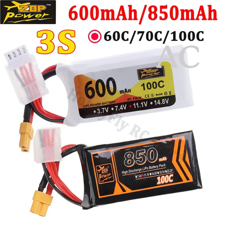 AC ZOP Power Battery 11.1V 600mAh 850mAh 60C 70C 100C 3S Lipo Battery With JST Plug / XT30 Plug ...