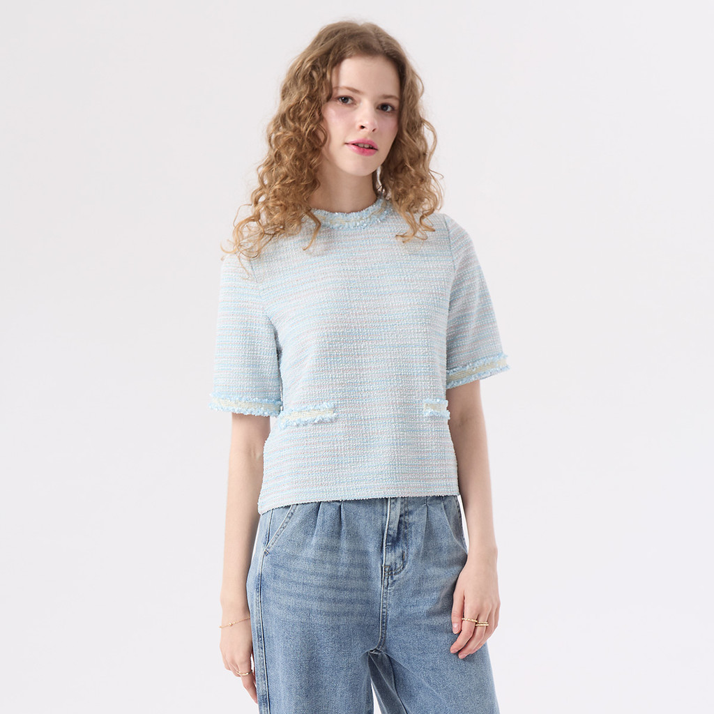 EP เสื้อนิต ผ้าทวีต ผู้หญิง สีฟ้า I Tweed Knit Top I 00906 | Shopee ...