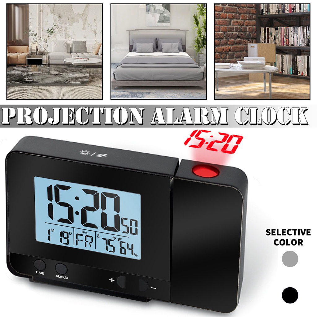 LED Digital Smart Alarm Clock Projection Temperature Time Projector USB ...