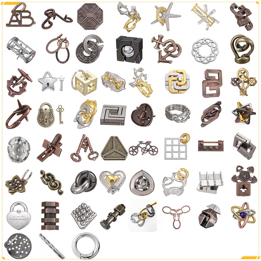 [พร้อมส่ง] จิ๊กซอว์ปริศนา เข็มทอง เก้าโซ่ สี่เหลี่ยม ปลดล็อก Luban ล็อค ...