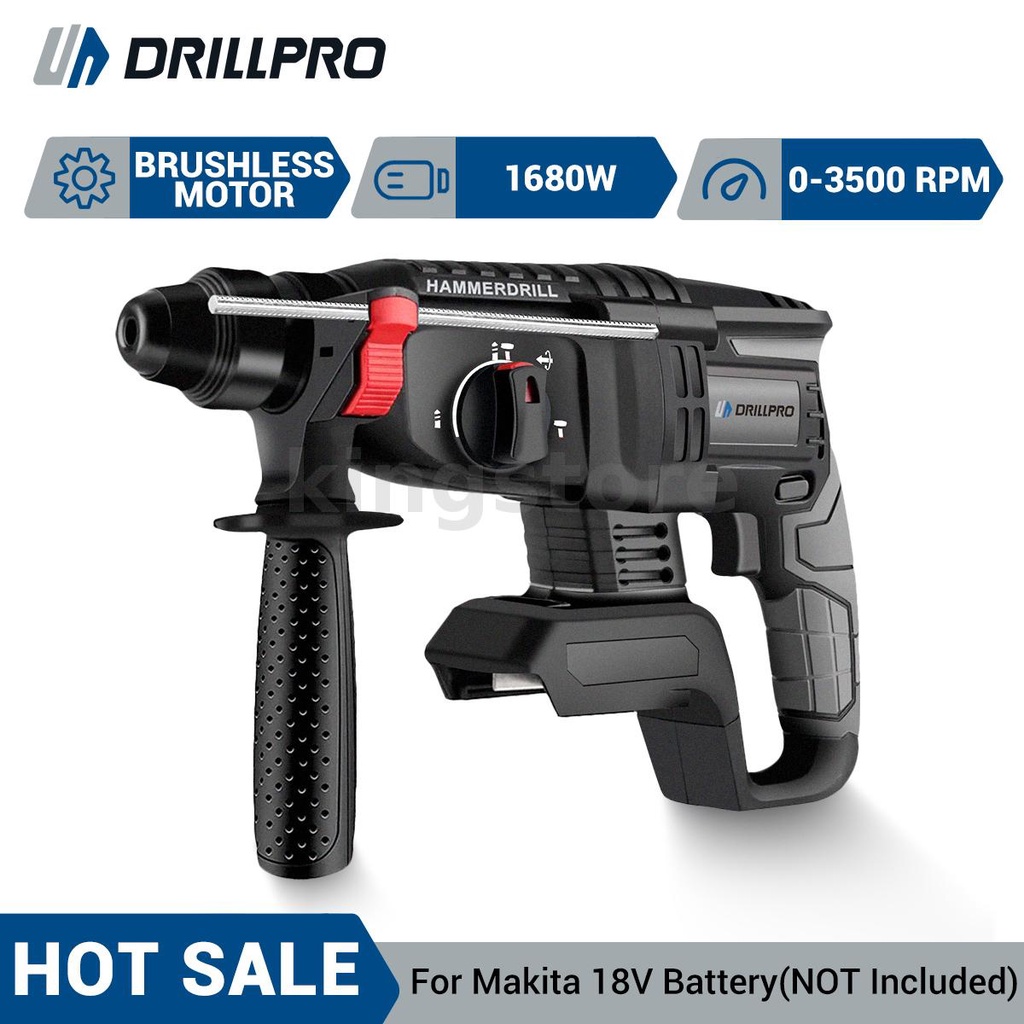 Drillpro ค้อนไฟฟ้า 18V ความเร็ว 6500rpm อัตรากระแทก 4800 SDS ฟังก์ชั่น 4-in-1 | Shopee Thailand