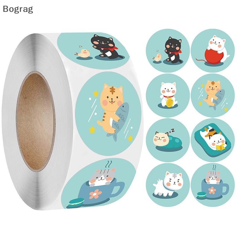 [Bogr] 500 ชิ้นแมวน่ารักขอบคุณสติกเกอร์รอบการ์ตูนสัตว์กาวป้ายซีล COD ...