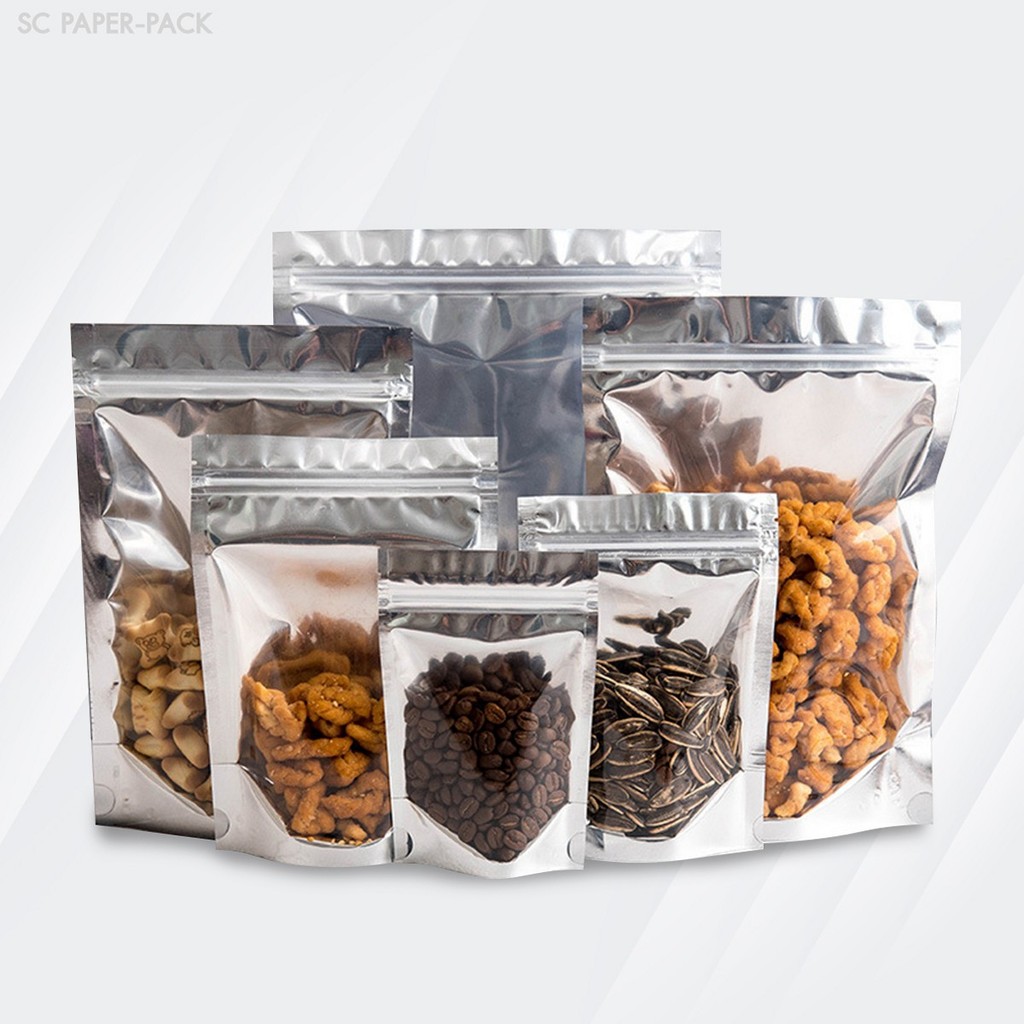 SC Paper-Pack ถุงพลาสติก หน้าใส หลังทึบสีเงิน (เมทัลไลซ์) ตั้งได้ มีซิป ...