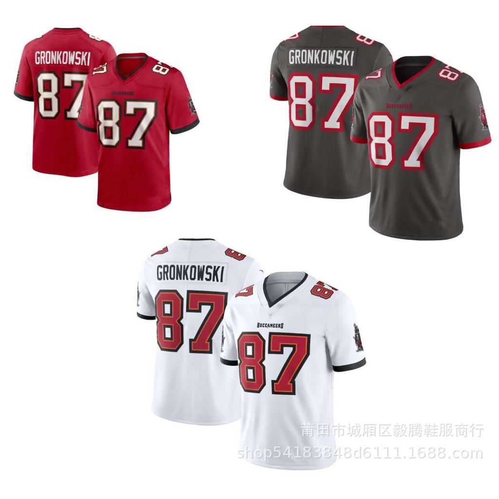 เสื้อกีฬารักบี้แขนสั้น ปักลาย Nfl 87 Gronkowski Jersey ทรงหลวม สไตล์ ...