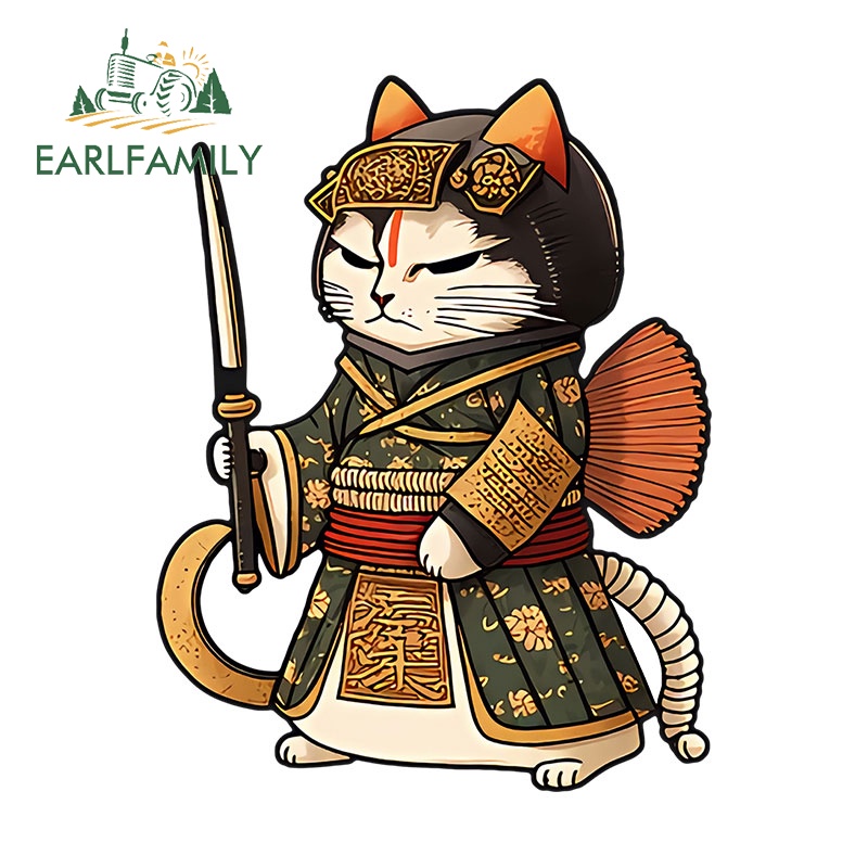 Earlfamily 13 ซม.Samurai Cat สติกเกอร์รถรถจักรยานยนต์หมวกนิรภัยกระจก ...