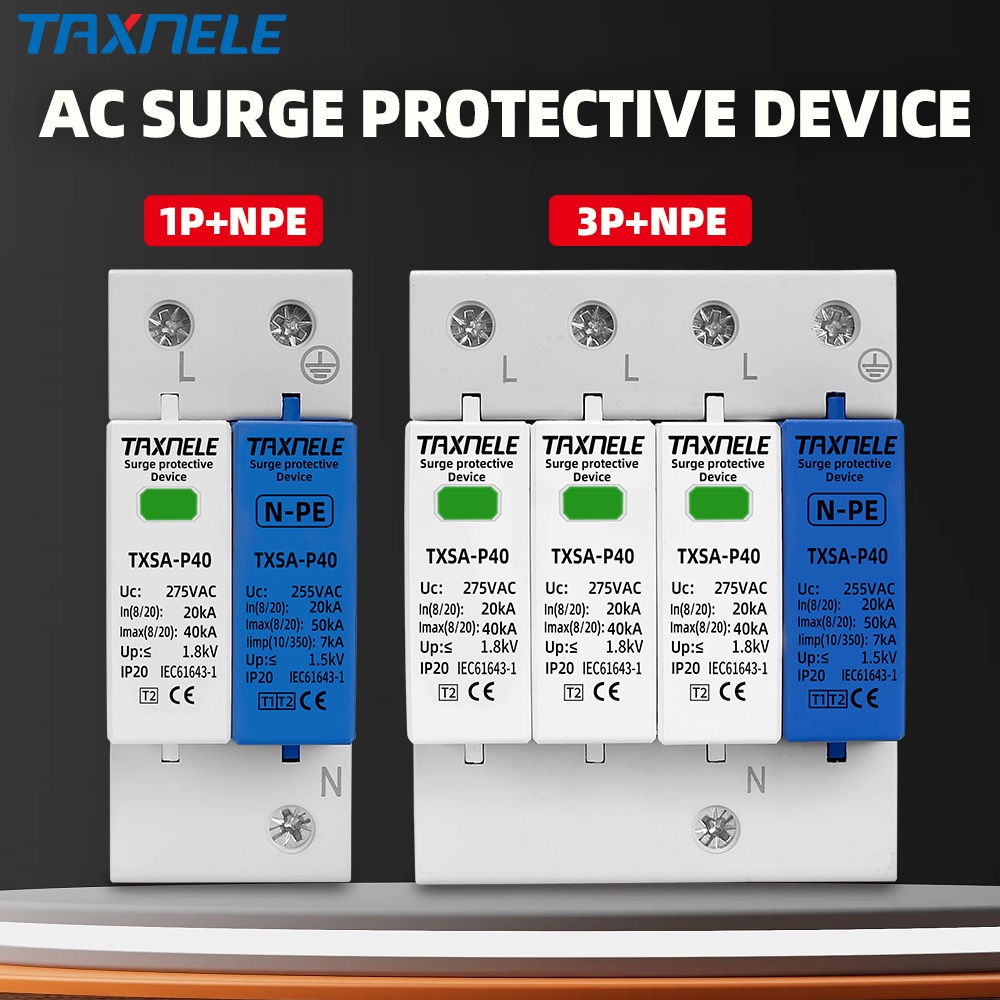 อุปกรณ์ป้องกันไฟกระชาก AC SPD 1P+NPE 3P+NPE 50KA T1 T2 385V 275V 255V | Shopee Thailand
