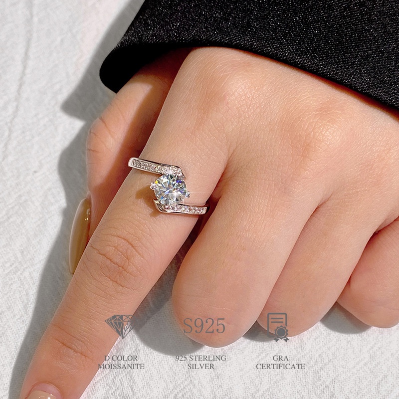 จริง Moissanite 1ct สี่ตาตัดสีขาว D คู่แถวแหวน S925 เงินสเตอร์ลิงพร้อมการรับรอง GRA สามารถ Pass ...