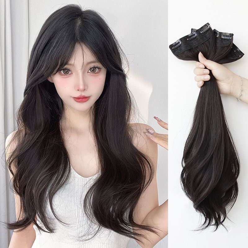 Three-piece big wave long hair increment fluffy non-trace simulation ...