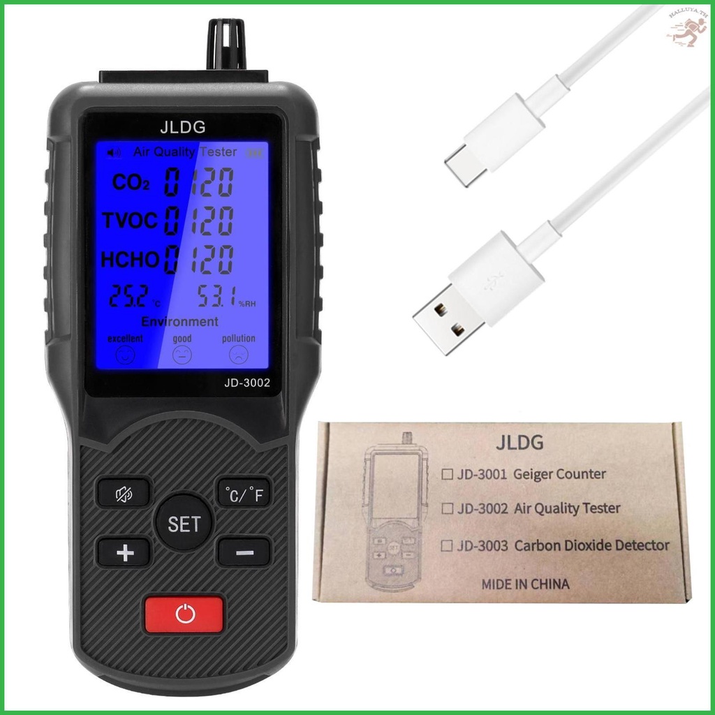 Portable Air Quality Tester CO2 TVOC Meter Temperature Humidity Monitor ...