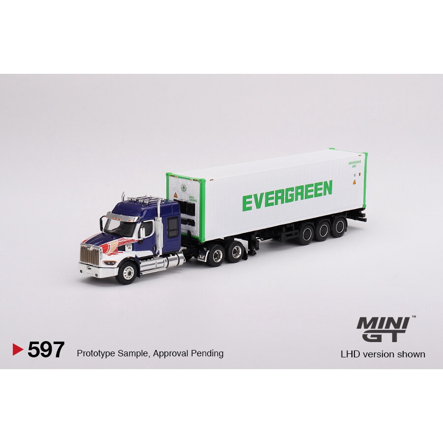 MINI GT No.597 Western Star 49X Blue w/ 40' Reefer Container "EVERGREEN ...