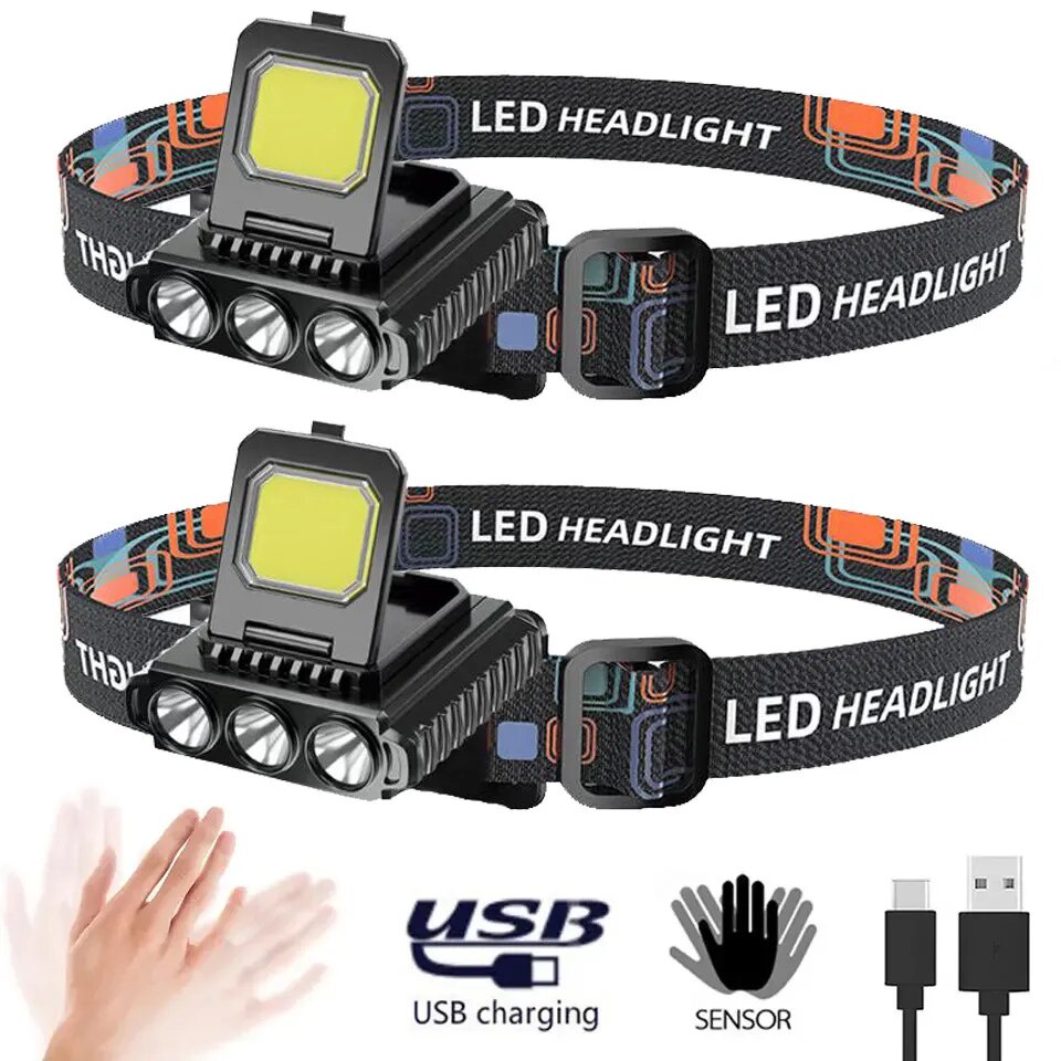 New Sensing Headlight USB Charging Long Range Headlight COB Outdoor ...